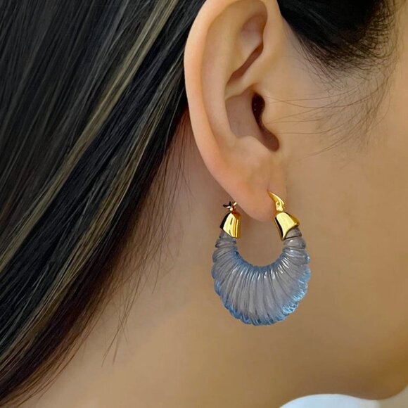 Anthropologie | Jewelry | New Gabi Sculptural Frosted Blue 8k Gold Hoop Earrings Hoops | Poshmark